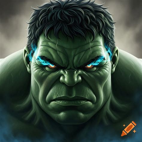 A Dramatic Close Up Of A Green Muscular Superhero Resembling The Hulk