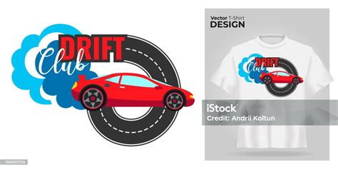 재미있는 만화 레드 스포츠 카로드 프린트로 티셔츠를 조롱합니다 3d 사실적인 셔츠 템플릿 화이트 티 모형 프론트 뷰 디자인 드리프트 클럽 슬로건 로고 벡터 일러스트레이션 T
