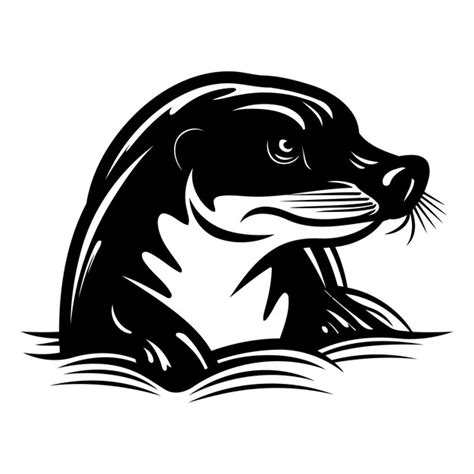 Black And White Vector Illustration Of An Otters Head Emerging From
