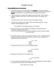 Lab Parallel Circuit Docx Parallel Circuits Simple Parallel Circuit Two Resistors A