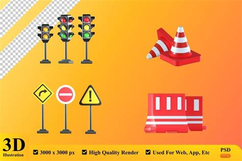 Premium Psd 3d Render Set Traffic Icon Illustration Premium Psd