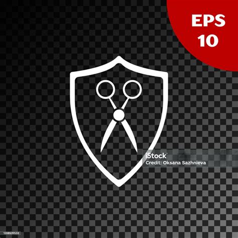 투명 한 어두운 배경에 격리 된 흰색 가위 미용사와 방패 아이콘입니다 미용사 패션 살롱과 이발소 이발소 기호입니다 벡터 일러스트레이션 가위에 대한 스톡 벡터 아트 및 기타