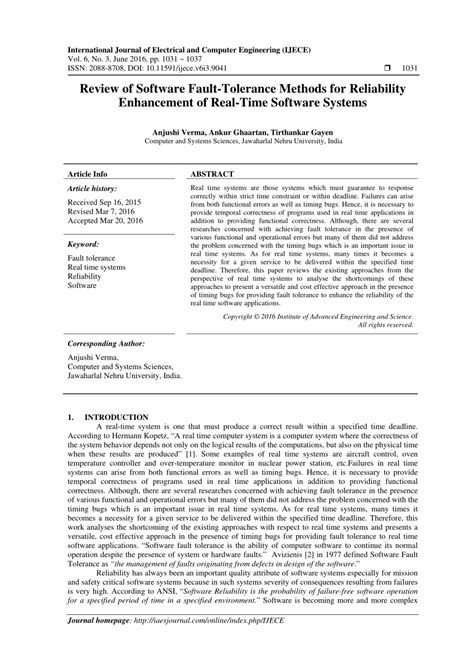 Pdf Review Of Software Fault Tolerance Methods For Reliability