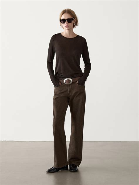 بنطلون جينز بقصة مستقيمة · بني رمادي · Dressy Massimo Dutti