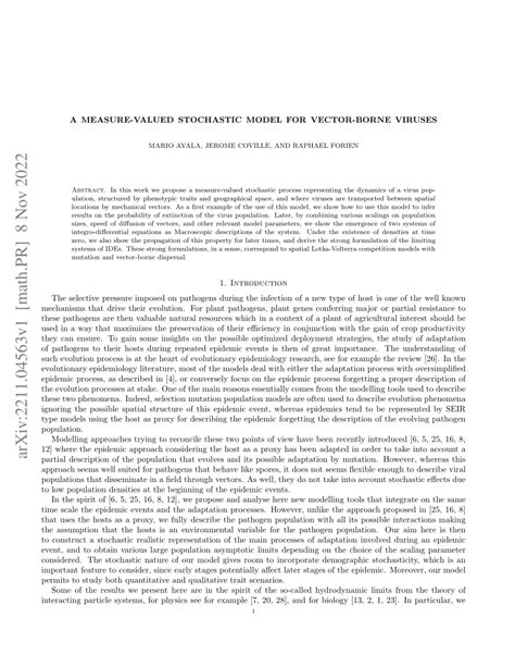 Pdf A Measure Valued Stochastic Model For Vector Borne Viruses