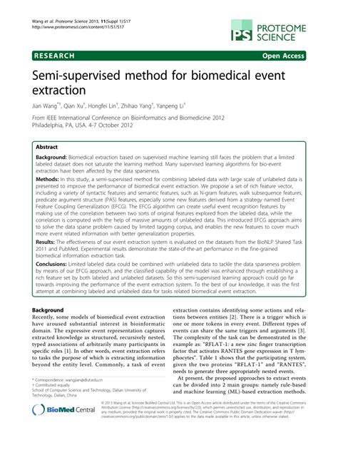Pdf Semi Supervised Method For Biomedical Event Extraction