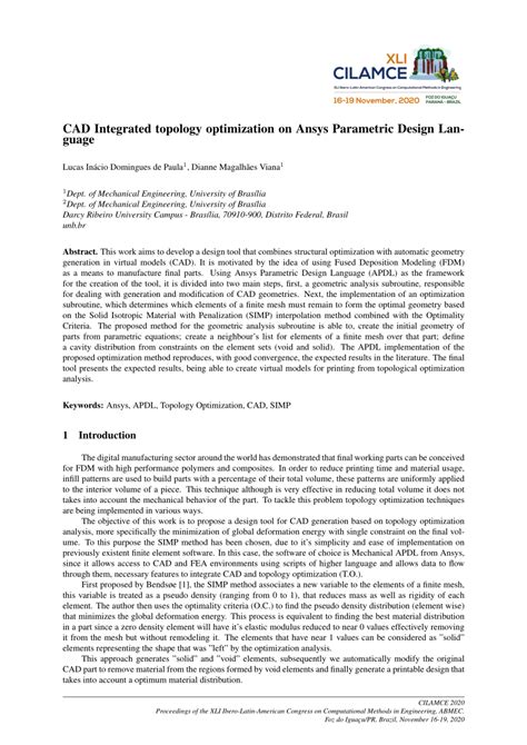 Pdf Cad Integrated Topology Optimization On Ansys Parametric Design