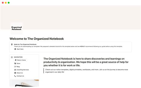 Simple Website Template By The Organized Notebook Notion Marketplace