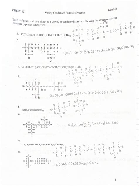 Condensed Formulas Practice Worksheet Pdf