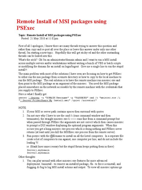 Remote Install Of Msi Packages Using Psexec Pdf Command Line Interface Utility Software