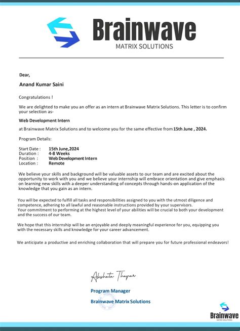 Anand Saini On Linkedin Internship Webdevelopment Brainwavematrixsolutions Career Opportunity