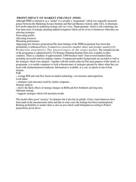 Analyzing The Profit Impact Of Market Strategy Pims Model Using Strategic Insights From The