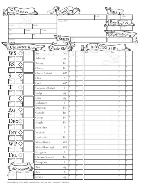 Wfrp 4th Edition Character Sheet Pdf