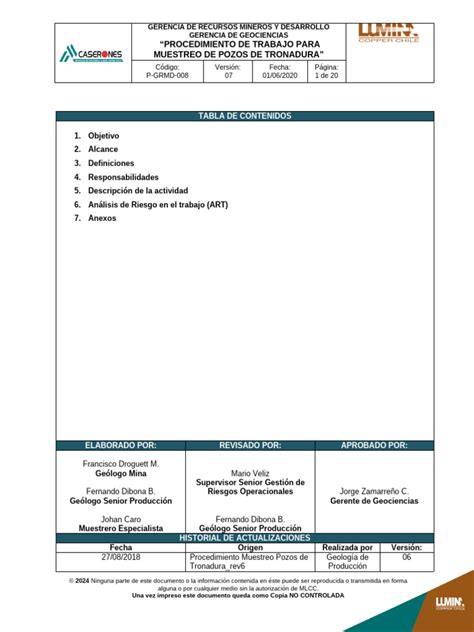 Procedimiento Muestreo Pozos Tronadura Pdf Muestreo Estadísticas