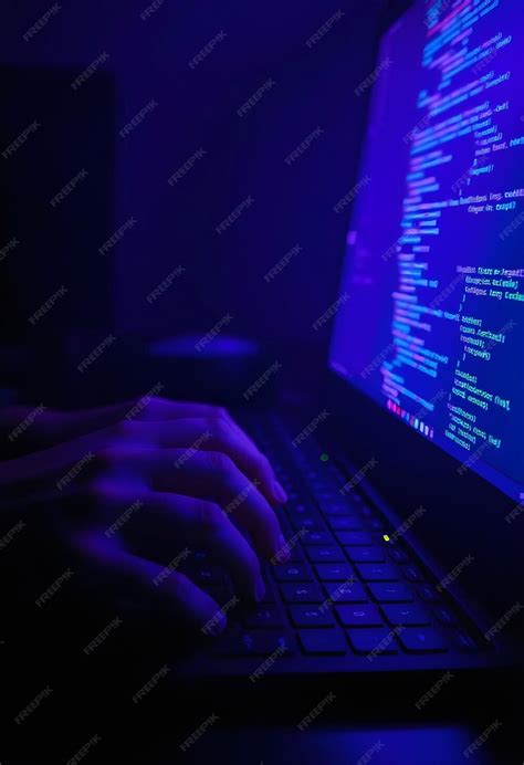 Hands Typing Code On Keyboard In Dark Room Premium Ai Generated Image