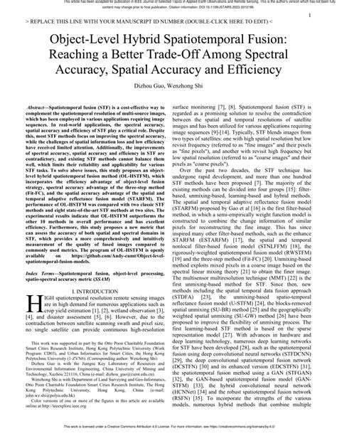 Pdf Object Level Hybrid Spatiotemporal Fusion Reaching A Better Trade Off Among Spectral