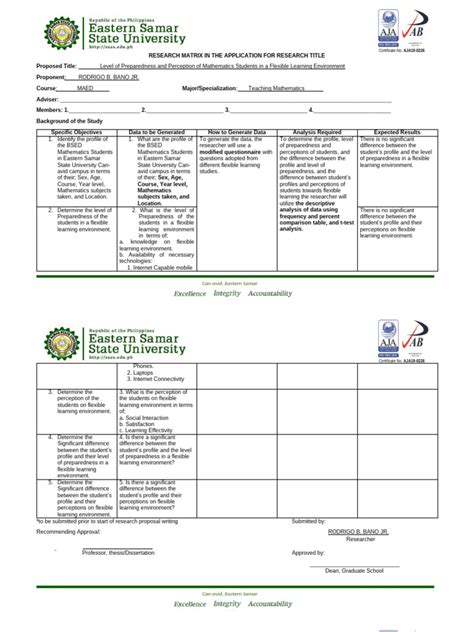 Research Matrix In The Application For Research Title Pdf