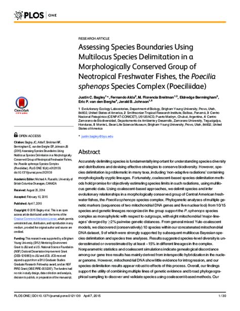 Pdf Assessing Species Boundaries Using Multilocus Species Delimitation In A Morphologically
