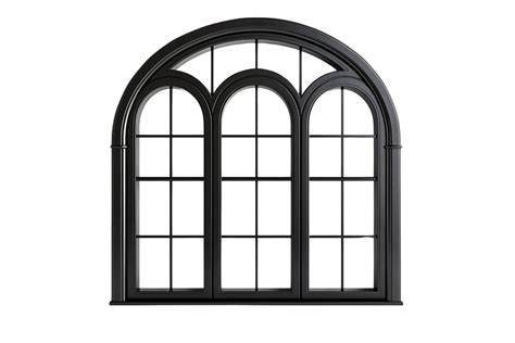 Black Arched Window With A Fanlight And Multiple Panes Isolated On