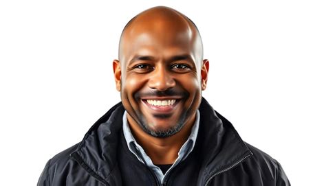 A Man With A Bald Head And Black Jacket Smiling Ai Isolated With White