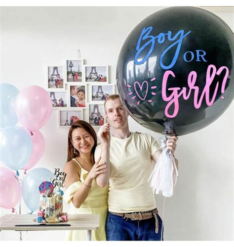 거대한 소년 또는 소녀 성별 공개 블랙 라텍스 풍선 베이비 샤워 색종이 풍선 생일 파티 장식 1 세트 티몬