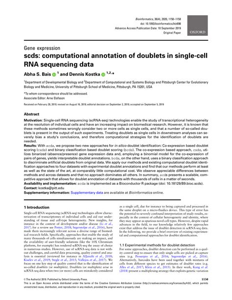 Pdf Scds Computational Annotation Of Doublets In Single Cell Rna Sequencing Data