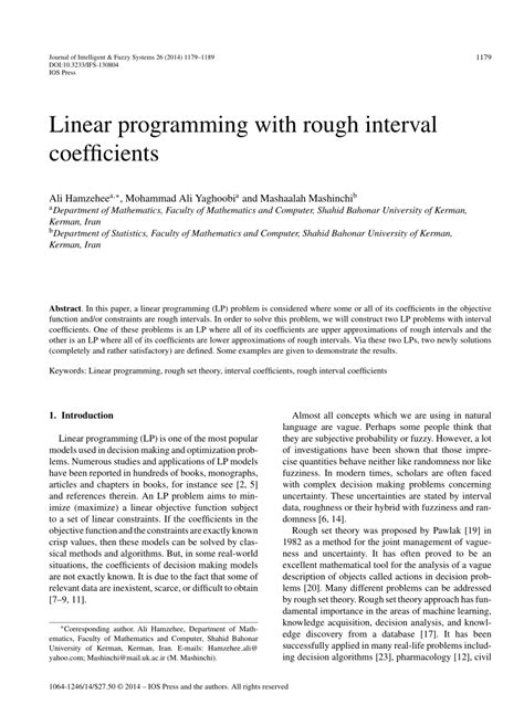 Pdf Linear Programming With Rough Interval Coefficients
