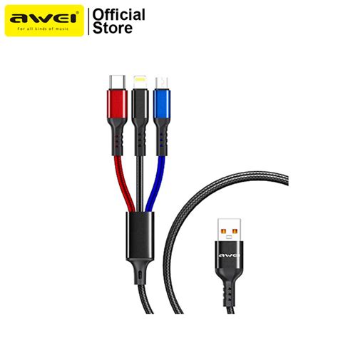 Awei Cl Fast Charger Multi Charging Cable For Type C Lightt Ning And Microusb Cables Cord