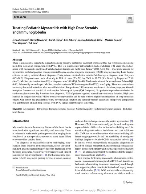 Treating Pediatric Myocarditis With High Dose Steroids And Immunoglobulin