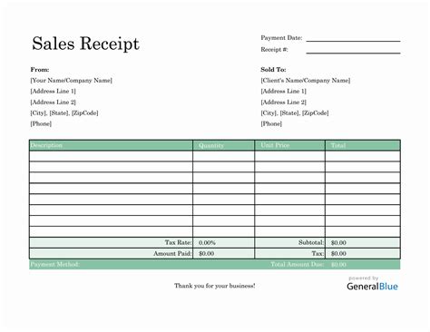 free excel receipt templates