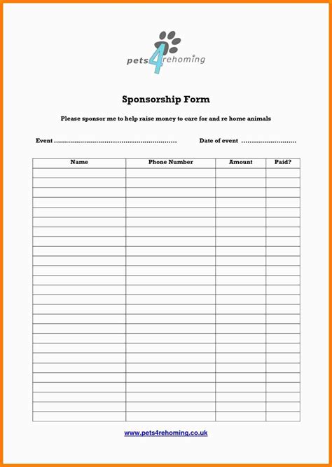 Fundraising Template Word Blank Sponsorship Form Template