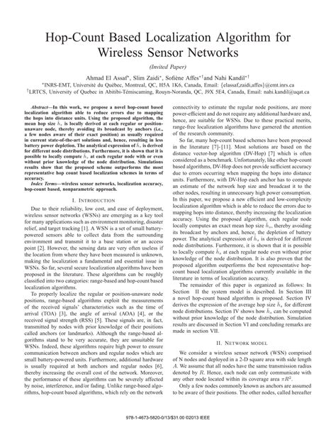 Pdf Hop Count Based Localization Algorithm For Wireless Sensor Networks