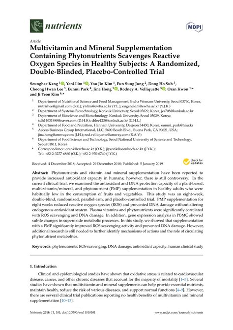 Pdf Multivitamin And Mineral Supplementation Containing Phytonutrients Scavenges Reactive