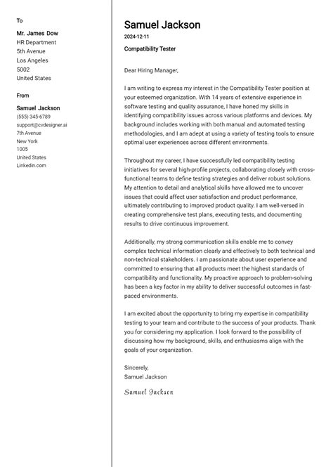 24 Accessibility Tester Cover Letter Examples And Templates For 2025 ResumeDesign Ai