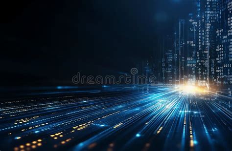 Digital Technology Background With Binary Code And Glowing Lights