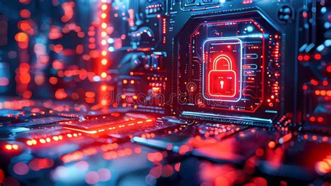 A Modern Sleek Laptop Screen With A Vibrant Led Glow Displaying A Digital Lock Symbol