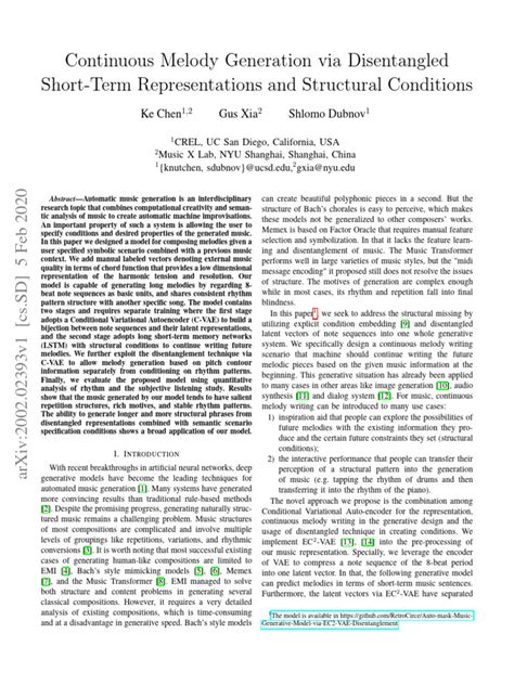 Continuous Melody Generation Via Disentangled Representations Pdf Music Theory Musicology
