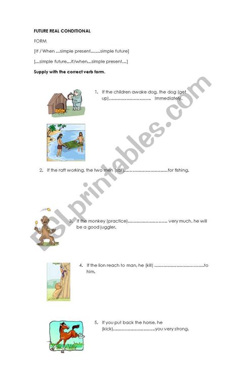 English Worksheets Future Real Conditional