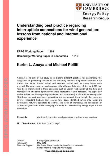 Pdf Understanding Best Practice Regarding Interruptible Connections For Wind Generation
