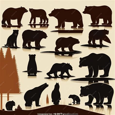Premium Photo Set Of Bears Silhouettes On A White Background