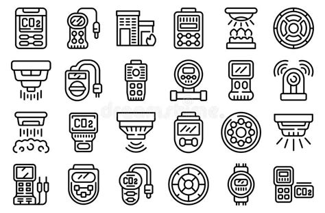 Gas Detector Icons Set Outline Vector Meter Monitor Stock Illustration
