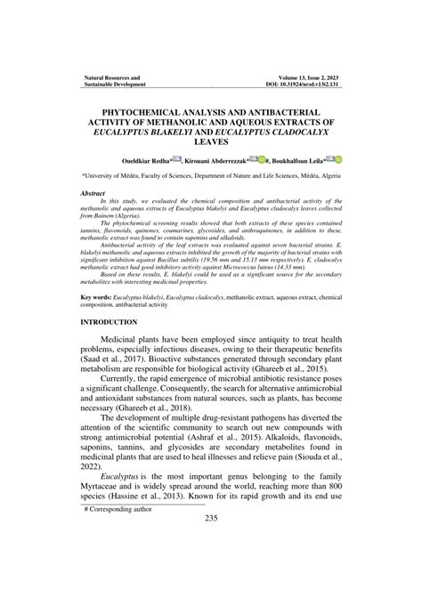 Pdf Phytochemical Analysis And Antibacterial Activity Of Methanolic And Aqueous Extracts Of