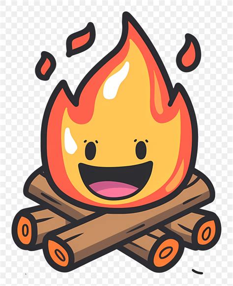 Campfire Cute Smiling Campfire Cartoon Design Png 2500x3072px