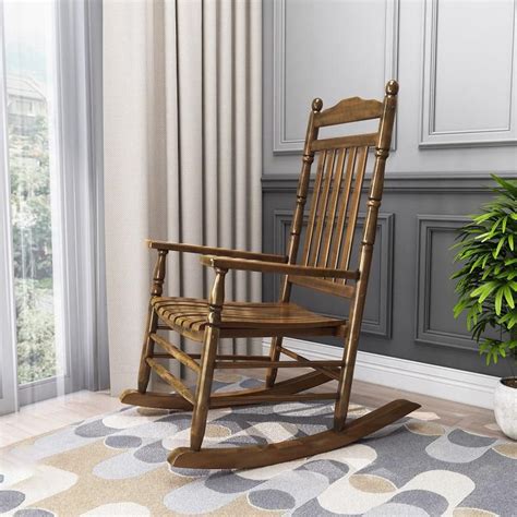 Traditional Indoor Wood Rocking Chair In Solid Color With Square Arms