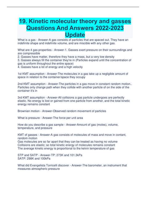 19 Kinetic Molecular Theory And Gasses Questions And Answers Update 19 Kinetic Molecular