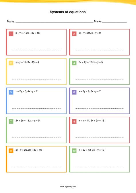 System Equations Worksheet