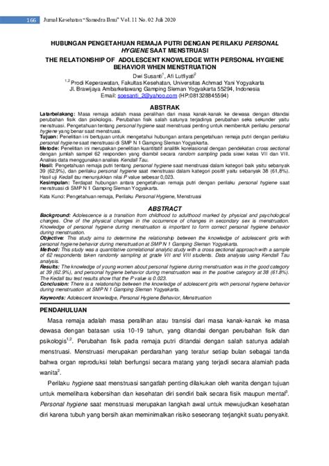 (PDF) Hubungan Pengetahuan Remaja Putri Dengan Perilaku Personal ...