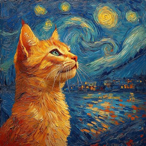A Cat Vincent Van Gogh Style Cat Painting Renaissance Art