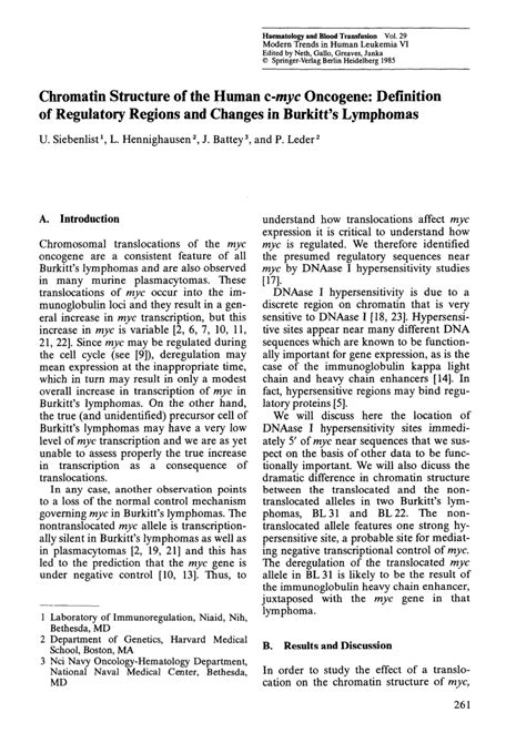 Pdf Chromatin Structure Of The Human C Myc Oncogene Definition Of Regulatory Regions And
