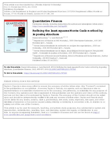 pdf refining the least squares monte carlo method by imposing